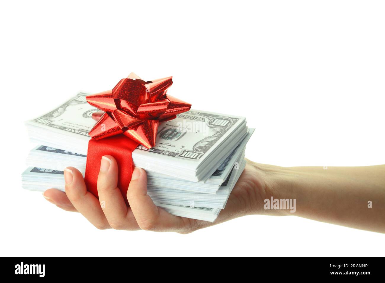 Money gift in a female hand, isolated on white transparent background ...