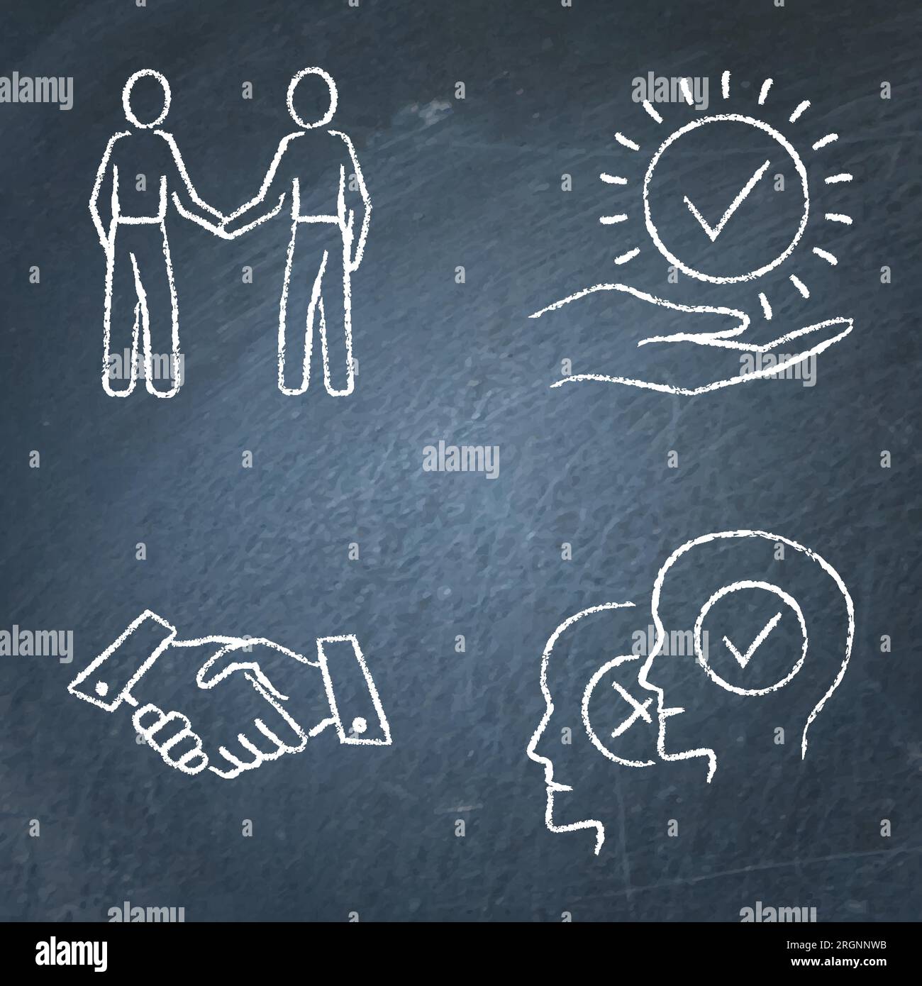 Agreement and cooperation icon set on chalkboard. Business deal ...
