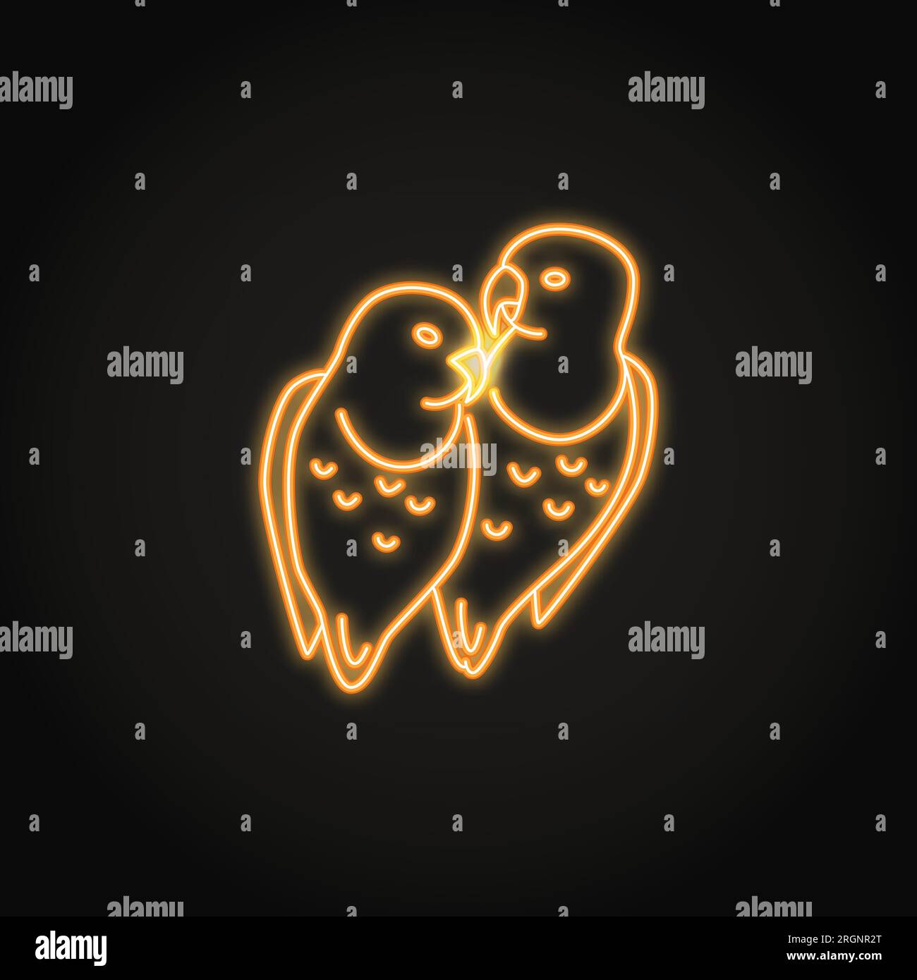 Lovebird parrots couple icon in glowing neon style. African tropical ...