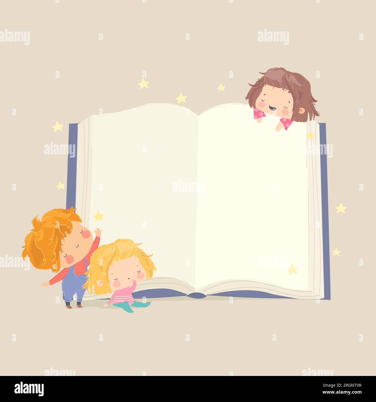 Cute Cartoon Children standing near Big Book Stock Vector Image & Art ...
