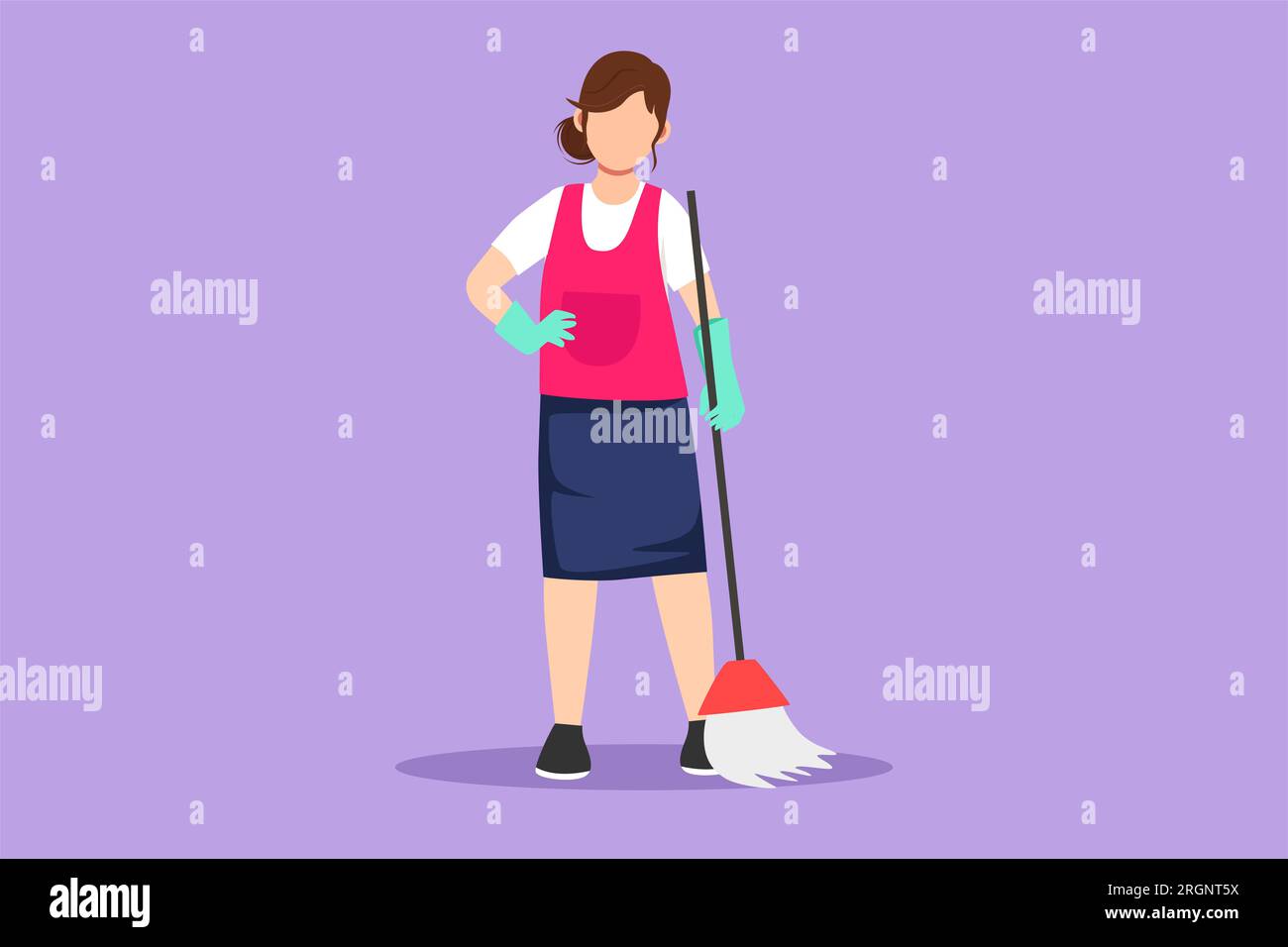 Graphic flat design drawing smiling young beautiful woman janitor ...