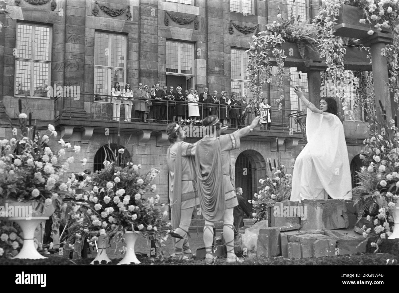 Queen Juliana and Princess Gracia of Monaco watch the flower parade ...