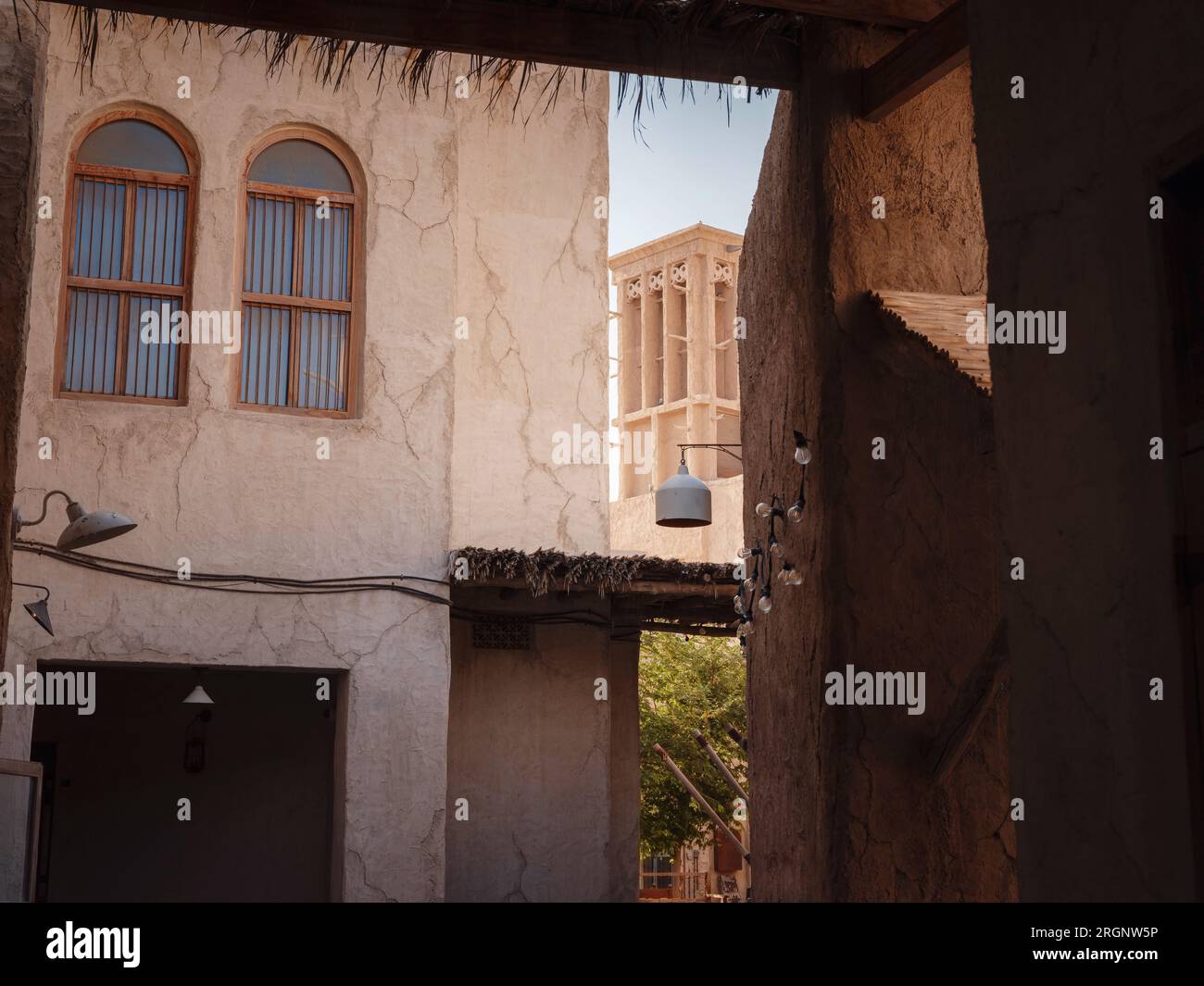 Al seef old historical district with traditional Arabic architecture ...