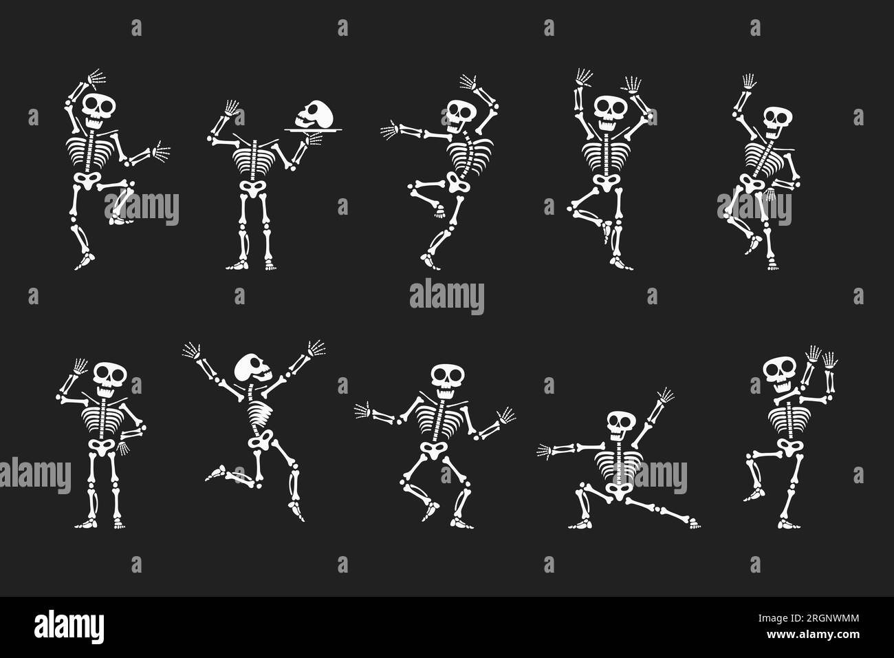 Skeletons dancing with different positions flat style design vector ...