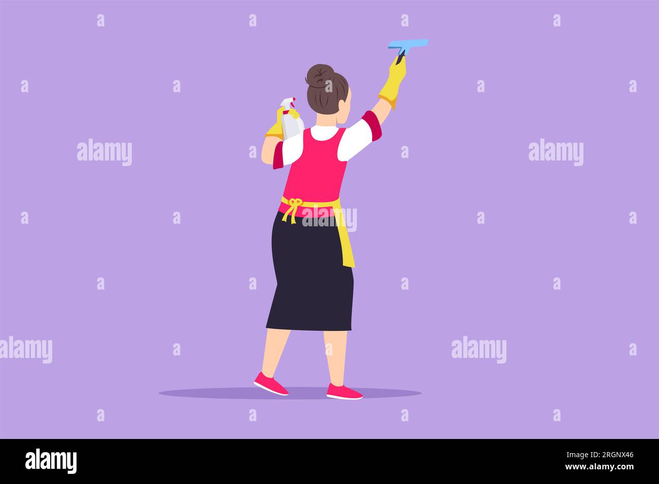 Cartoon flat style drawing back view pretty woman janitors cleaners ...