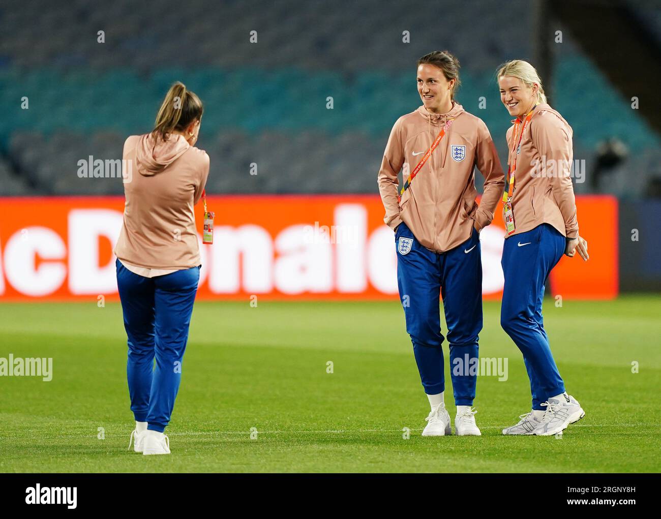 England's Lotte Wubben-Moy and Alessia Russo (right) during the walk ...
