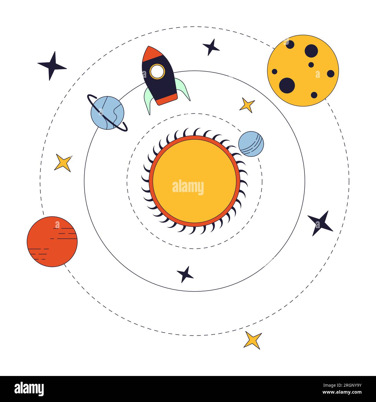 Solar system flat line concept vector spot illustration Stock Vector ...