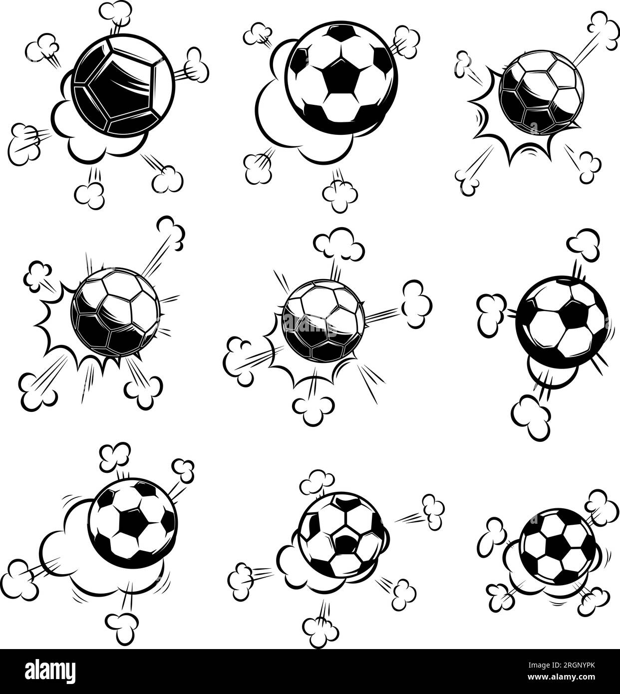 Set of football, soccer balls with motion trails in comic style. Design ...