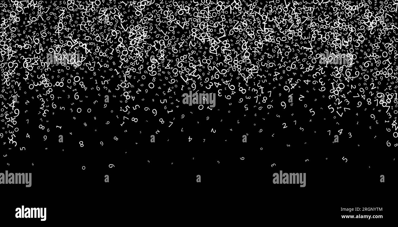 Falling numbers, big data concept. Binary white messy flying digits ...