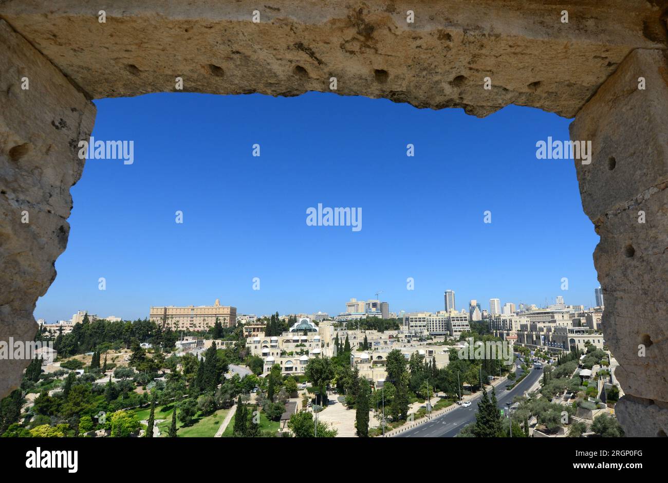 A view of West Jerusalem as seen from the Citadel in the old city of ...