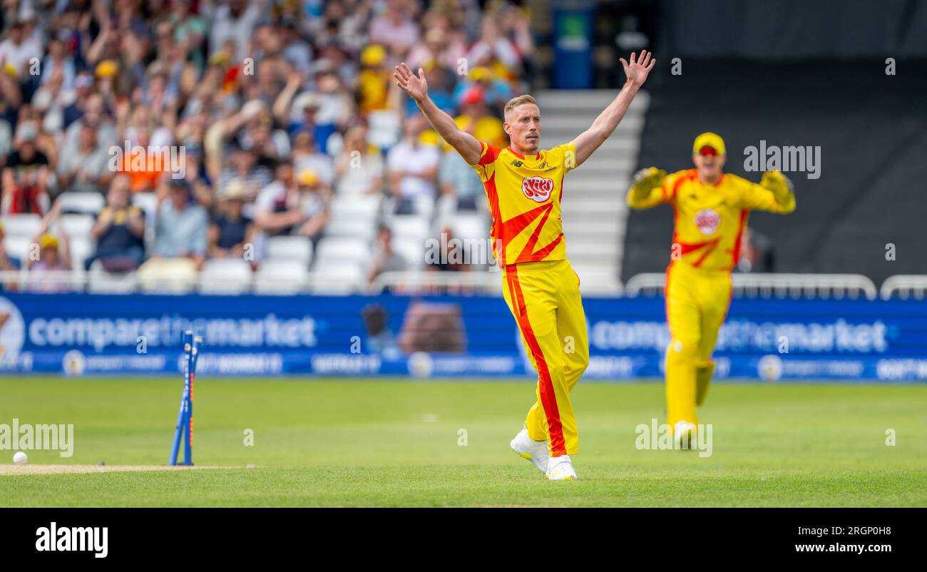Luke Wood of Trent Rockets celebrates the wicket of Matthew Short in ...