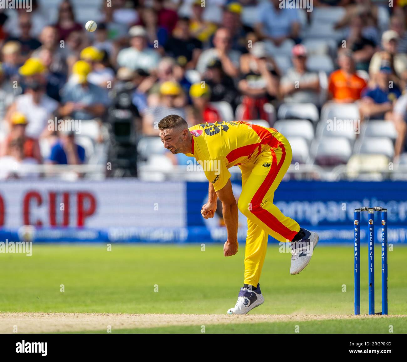 Daniel Sams of Trent Rockets bowling in The Hundred between Trent ...