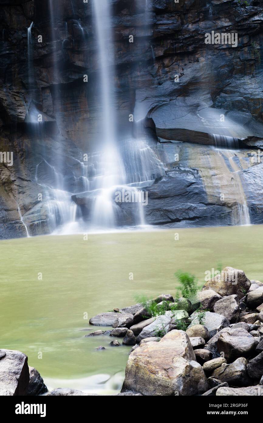 Silky milky smooth waterfall flowing over rocks at Hundru Ranchi ...