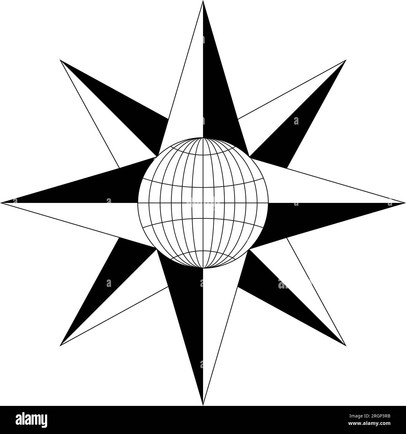 Wind rose or Compass rose vector with Planet Earth Symbol. Eight ...