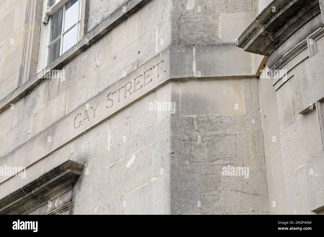 Carved sign for Gay Street on the side of a Georgian house in the ...