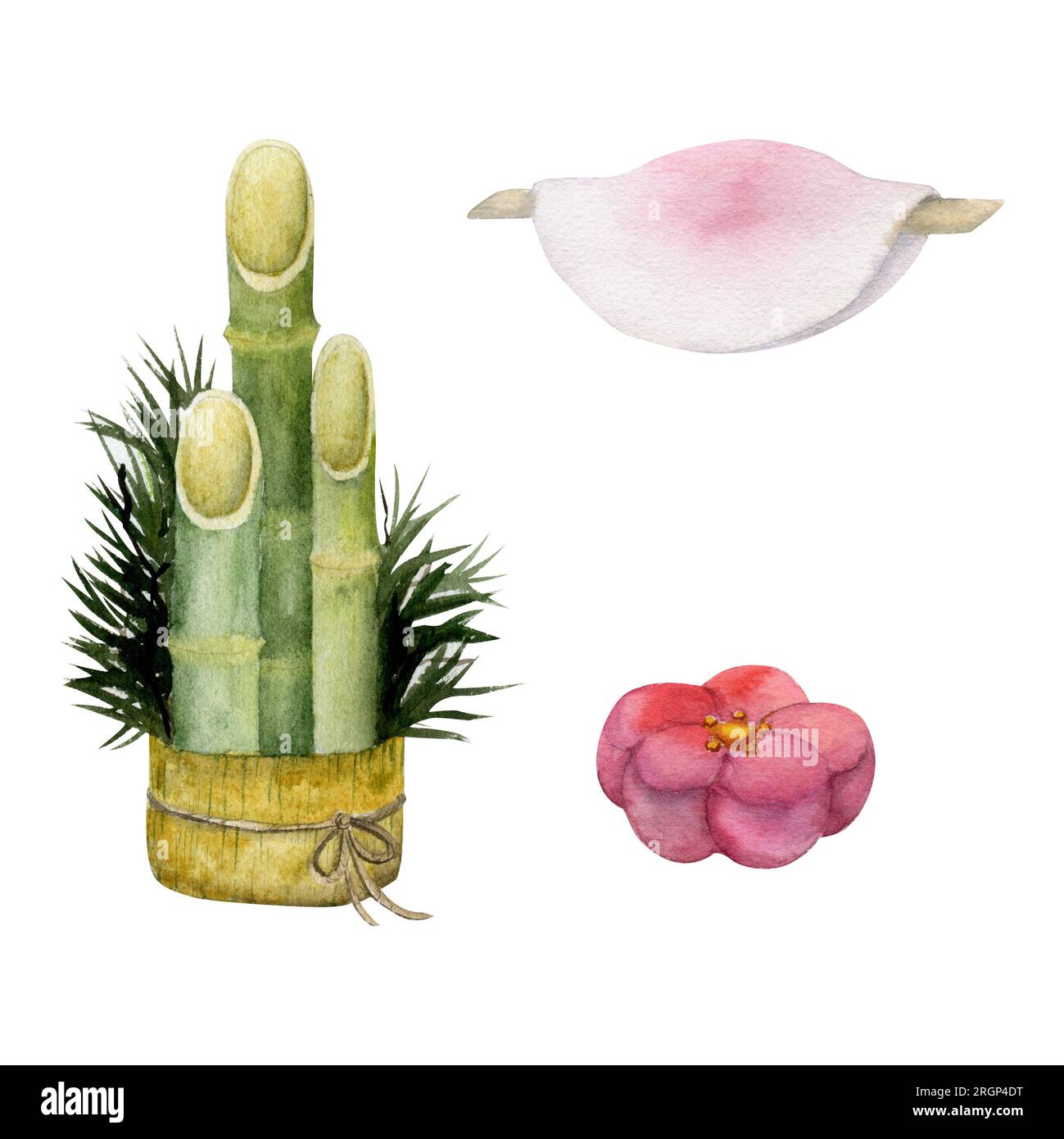 Watercolor hand drawn traditional Japanese sweets. Winter wagashi ...