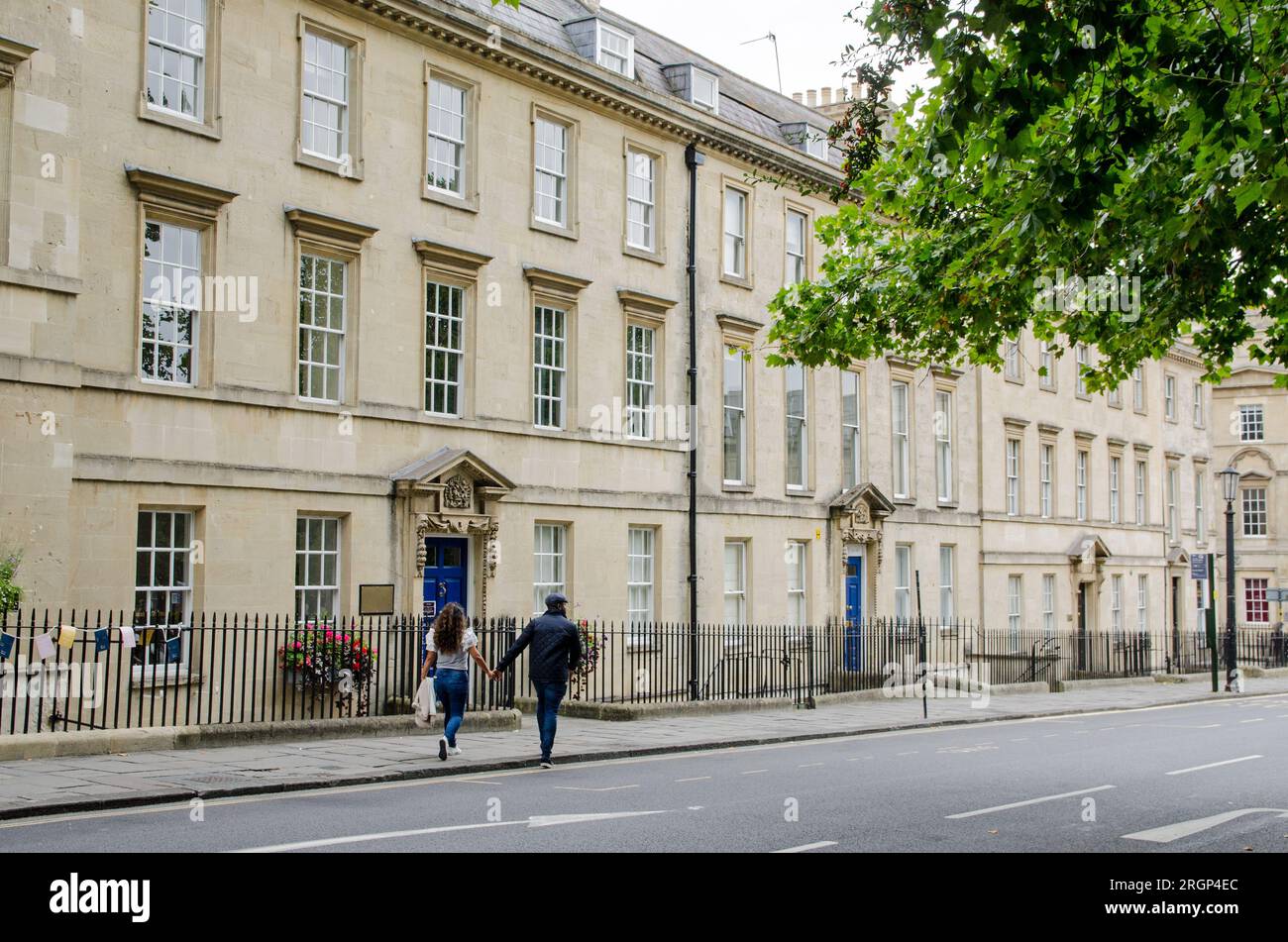 View of the historic Queen Square in the centre of Bath, Somerset on an ...