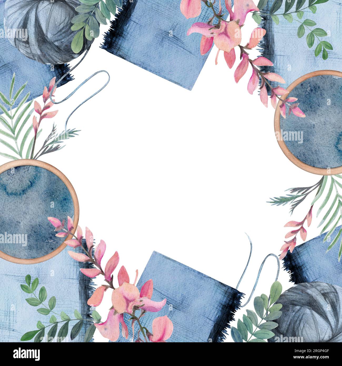 Hand drawn watercolor indigo coloring natural plant dye and materials ...