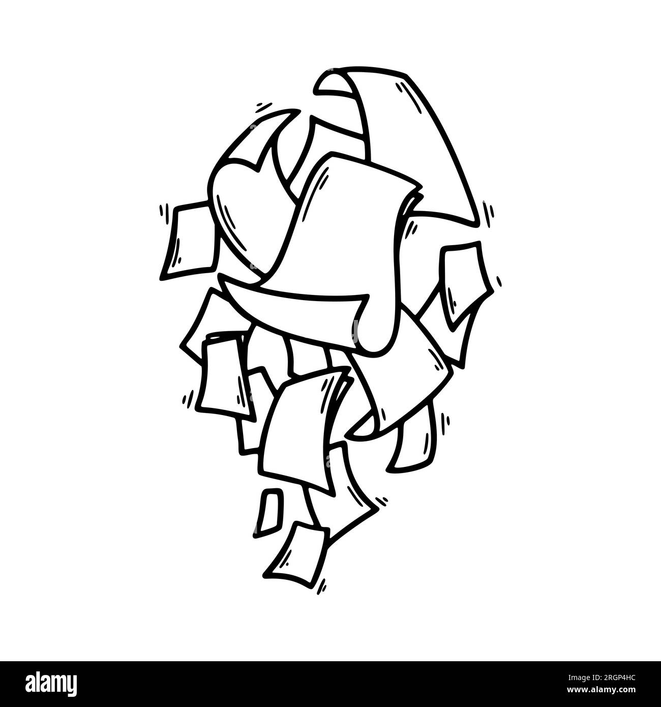 Flying paper sheets in doodle style. Hand drawn blank document pages ...