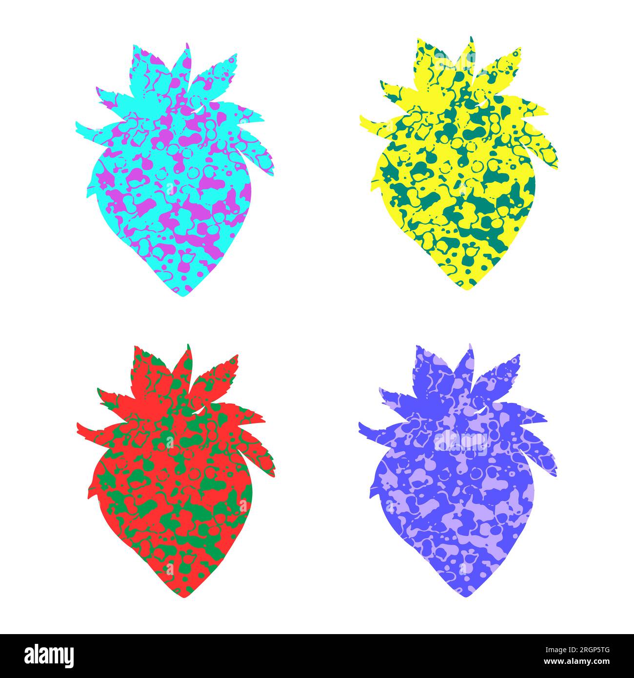 Multi-colored strawberries, set. Silhouette of strawberries in ...