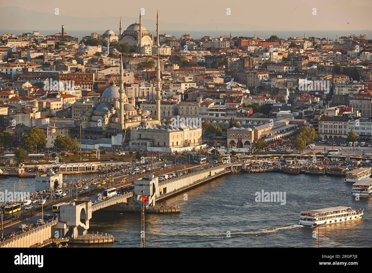 Istanbul city center. Orient and occident seaside. Golden horn. Turkey ...