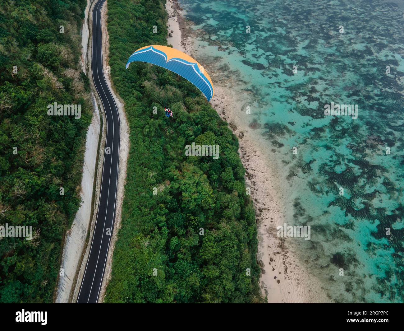 Paraglider soaring high above the sea at sunny day Stock Photo - Alamy
