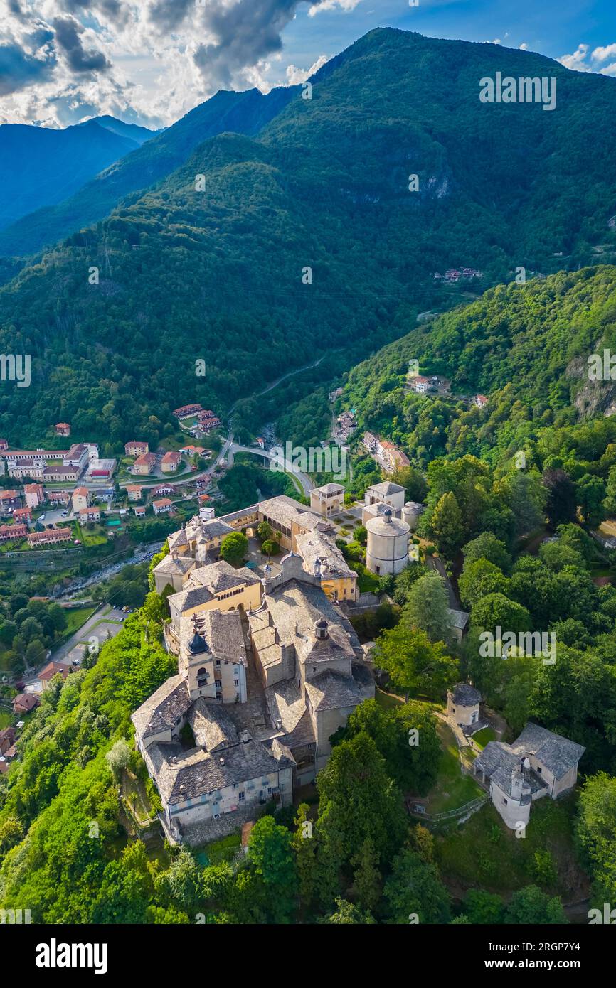 Aerial view of the Sacro Monte of Varallo Sesia, Vercelli district ...