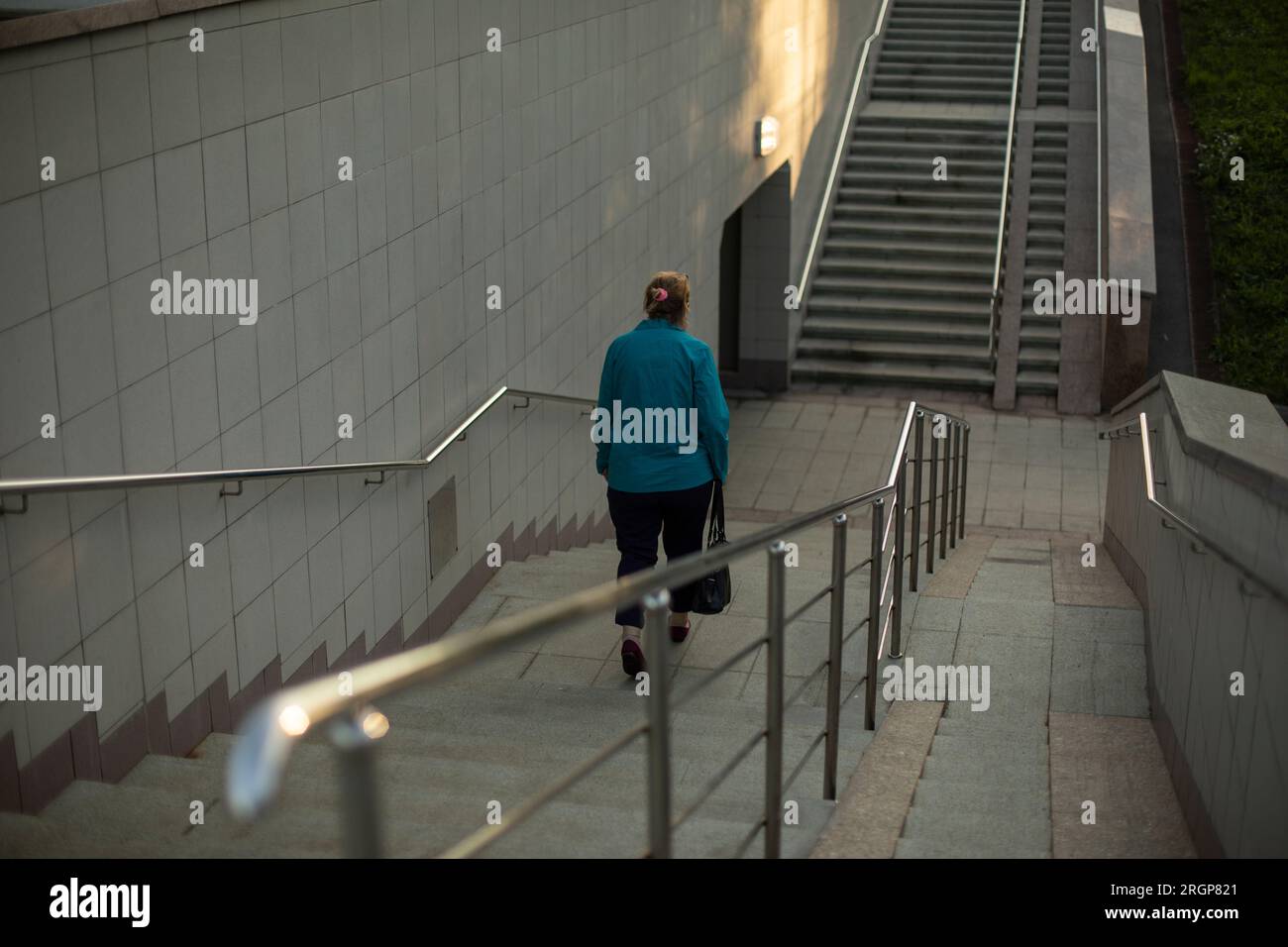 Pedestrian crossing. Descent to tunnel. Townsman descends steps Stock ...