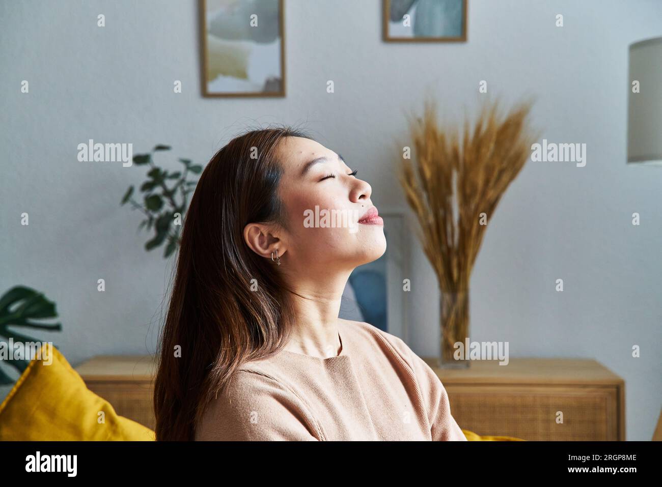 Profile of a relaxed woman breathing fresh air Stock Photo - Alamy