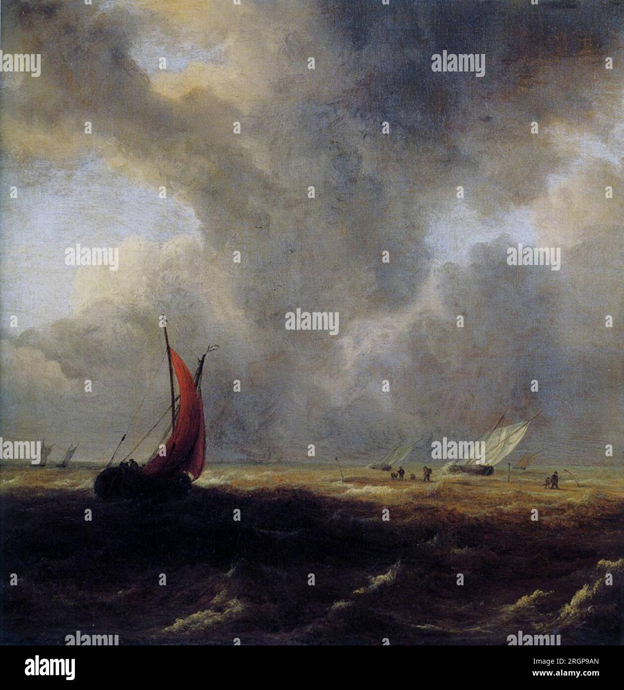 Sailing Vessels in a Choppy Sea 1665 by Jacob van Ruisdael Stock Photo ...