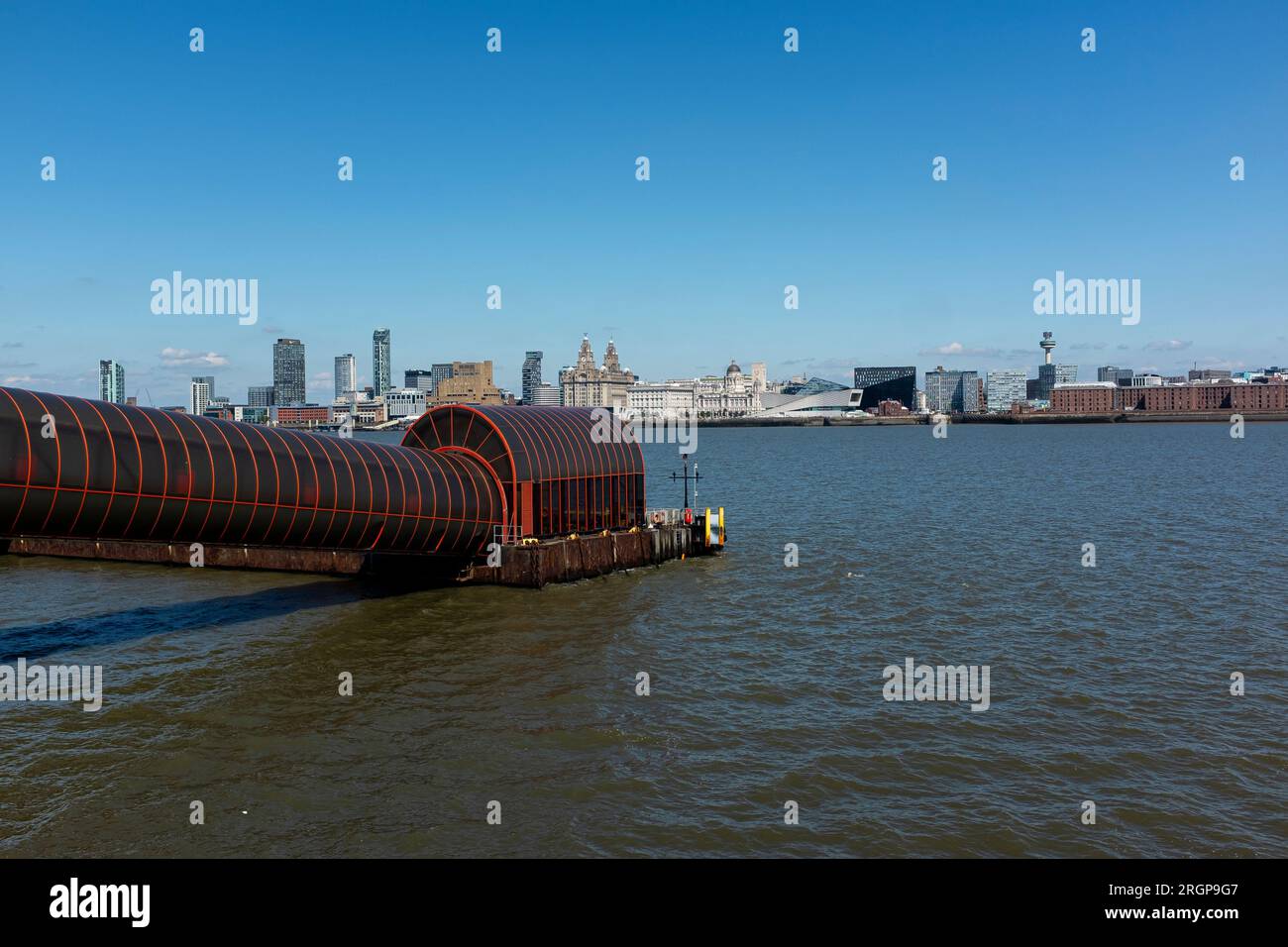 River Mersey Birkenhead landing stage looking towards Liverpool Stock ...