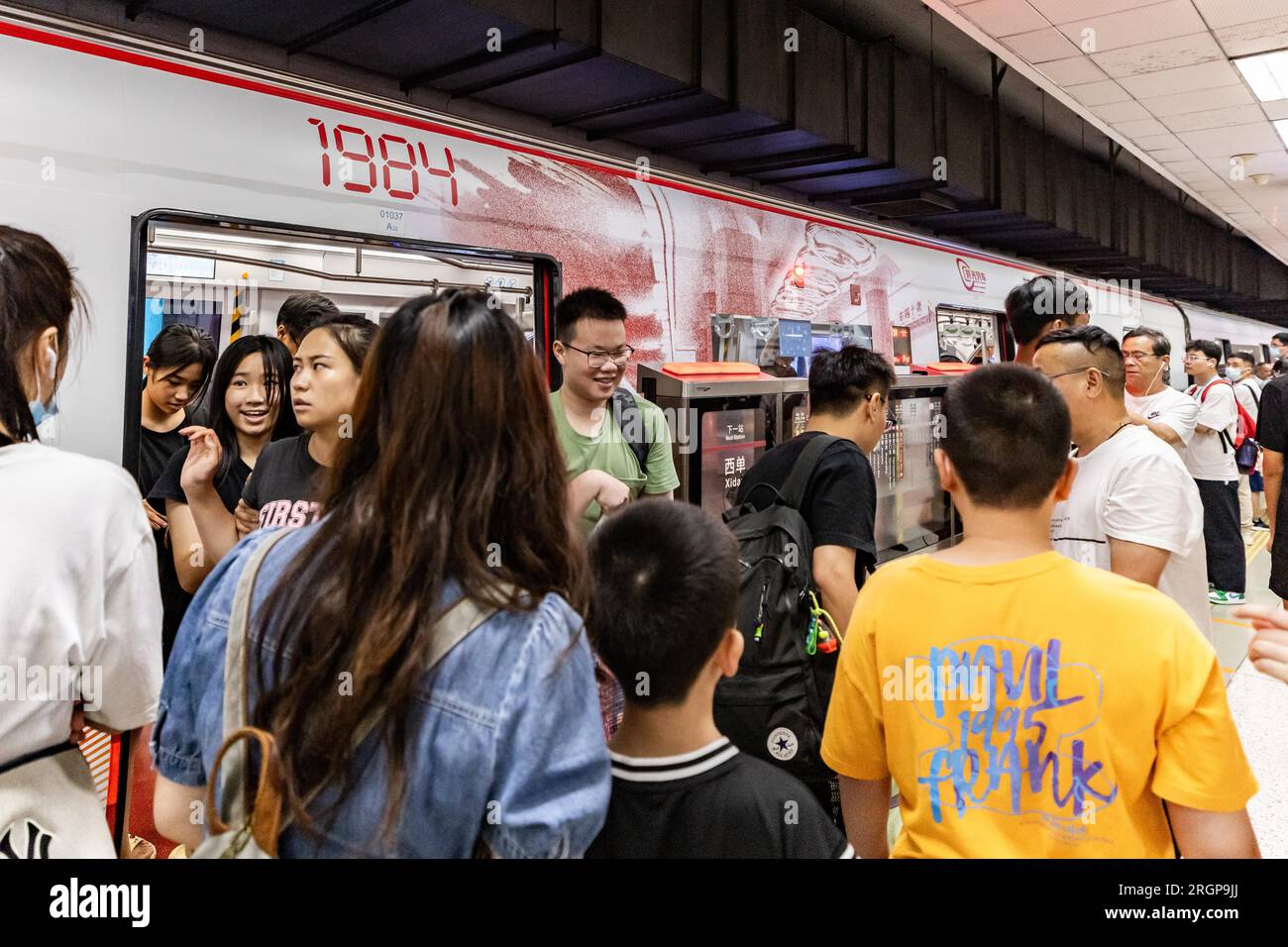 People experience "time-traveling" on a subway train of Beijing Subway ...