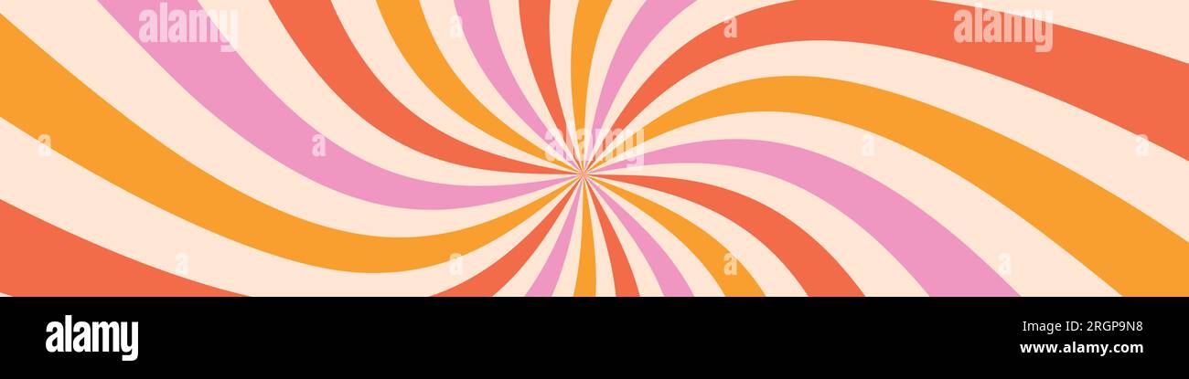 Groovy 70s background, retro sun and carnival motifs. Vintage swirls with abstract rays and a ...