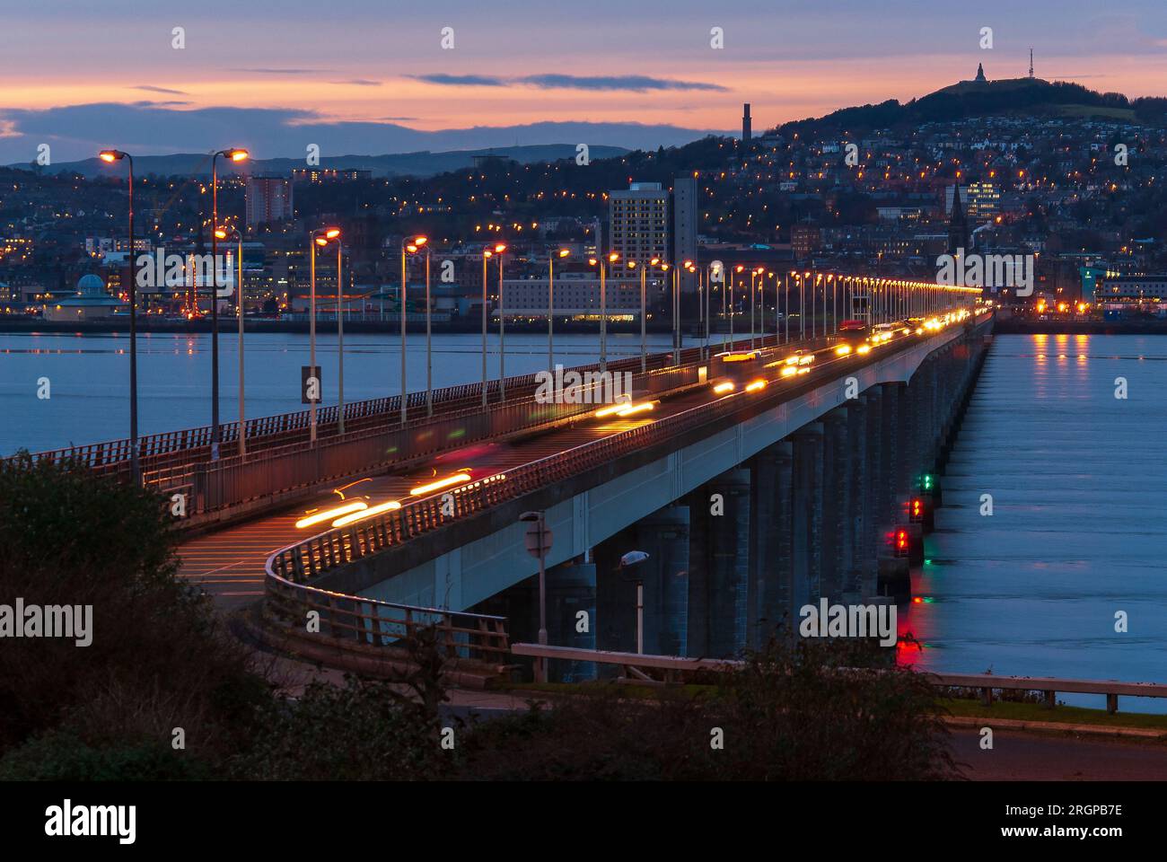 The Tay road bridge in early evening crosses the river Tay towards ...