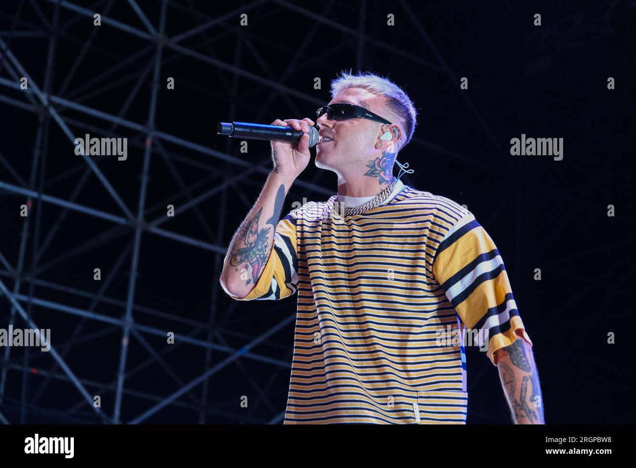 Lanciano, Italy. 03rd Aug, 2023. Italian rapper Jacopo Lazzarini, aka ...