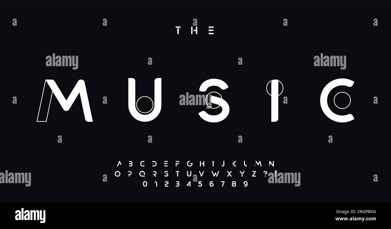 Futuristic techno font, creative typeface. Abstract contours reflect ...