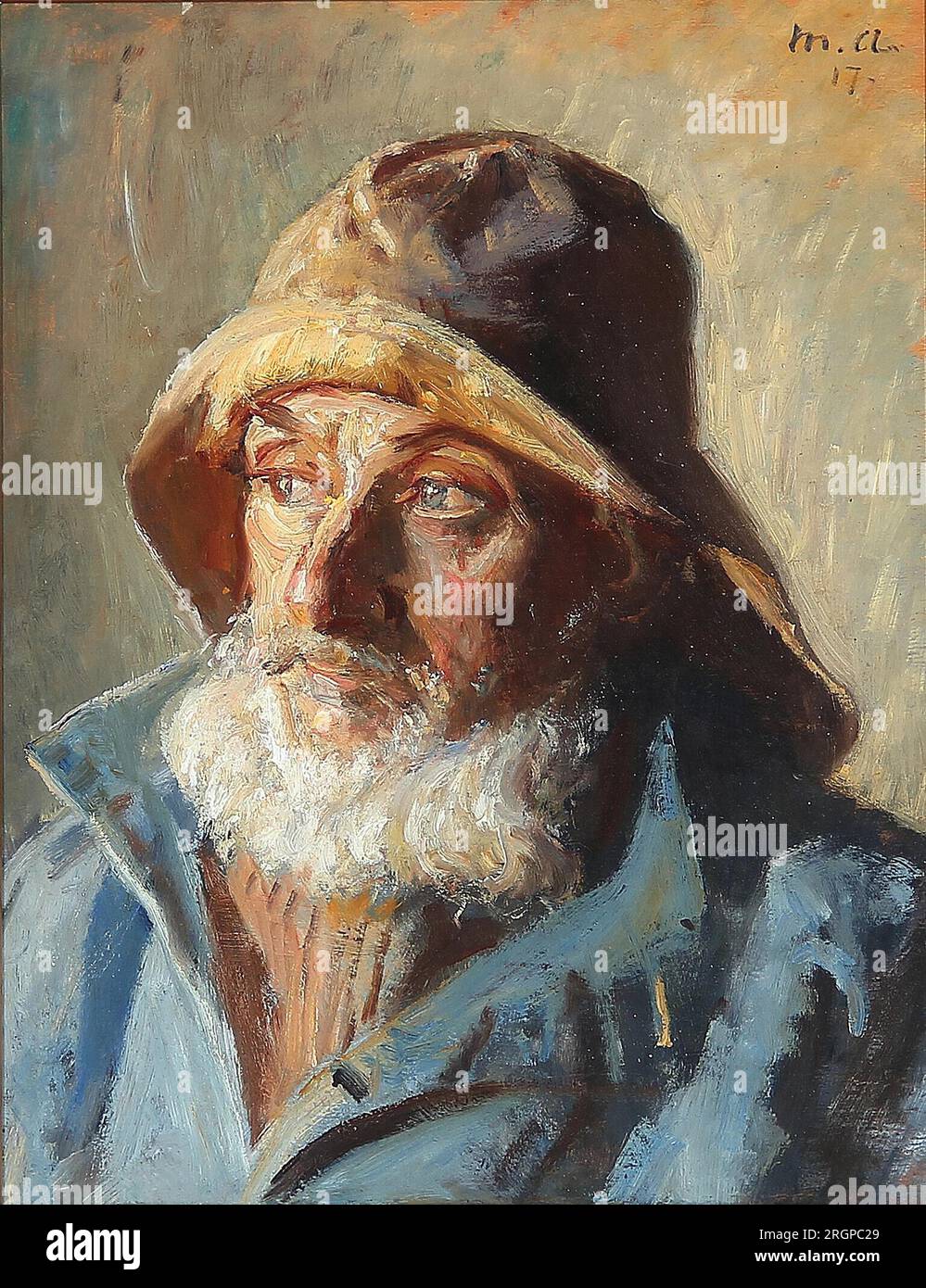 A fisherman with a sou'wester. 1917 by Michael Peter Ancher Stock Photo ...