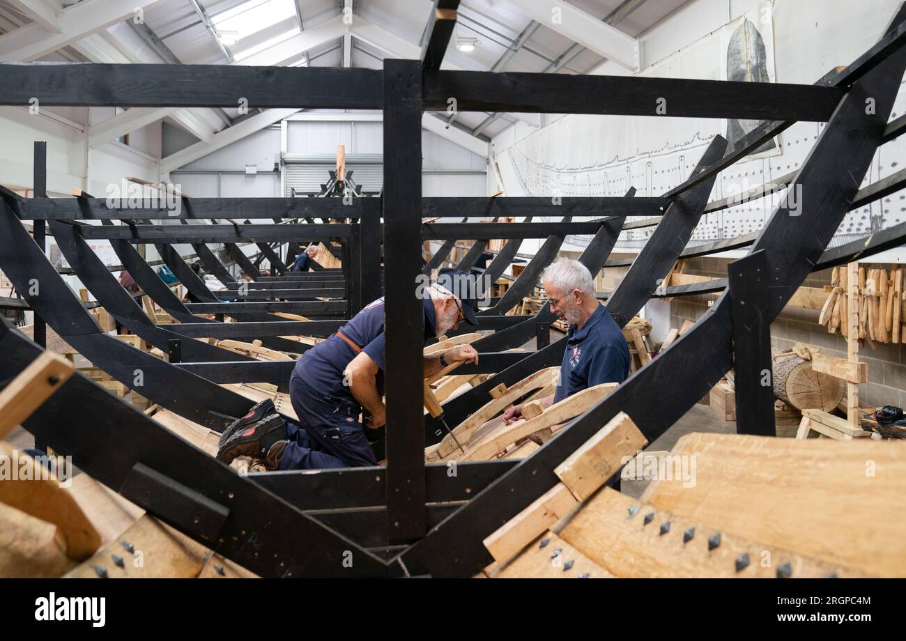 David Steptoe and Mike Pratt work on the replica of the Sutton Hoo ...