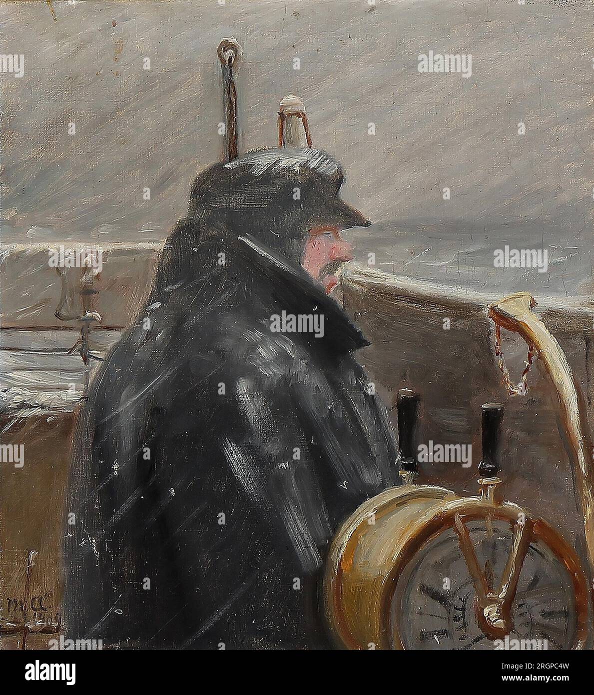 A captain on the bridge. 1909 by Michael Peter Ancher Stock Photo - Alamy