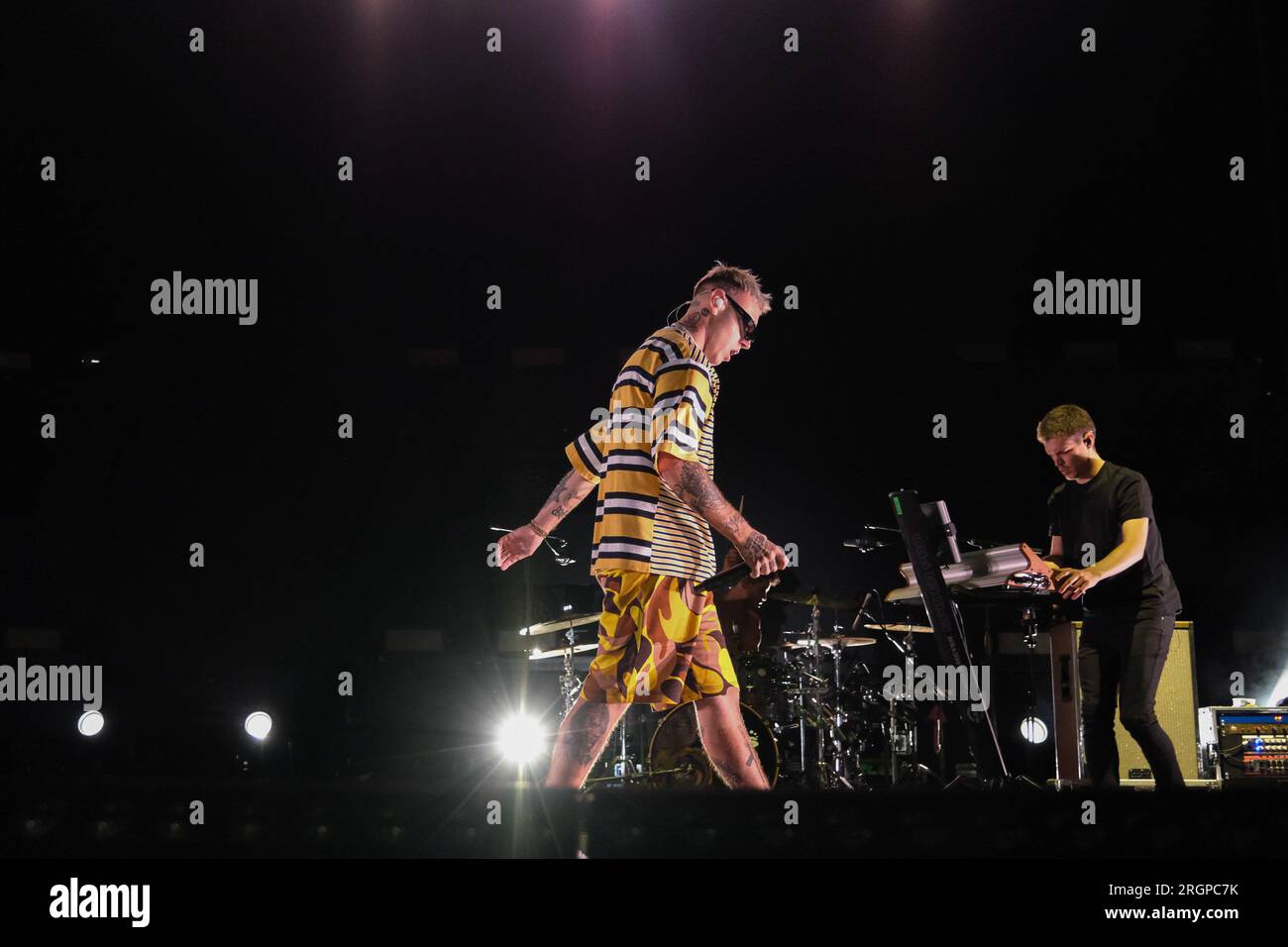 Italian rapper Jacopo Lazzarini, aka Lazza performs on stage during the ...