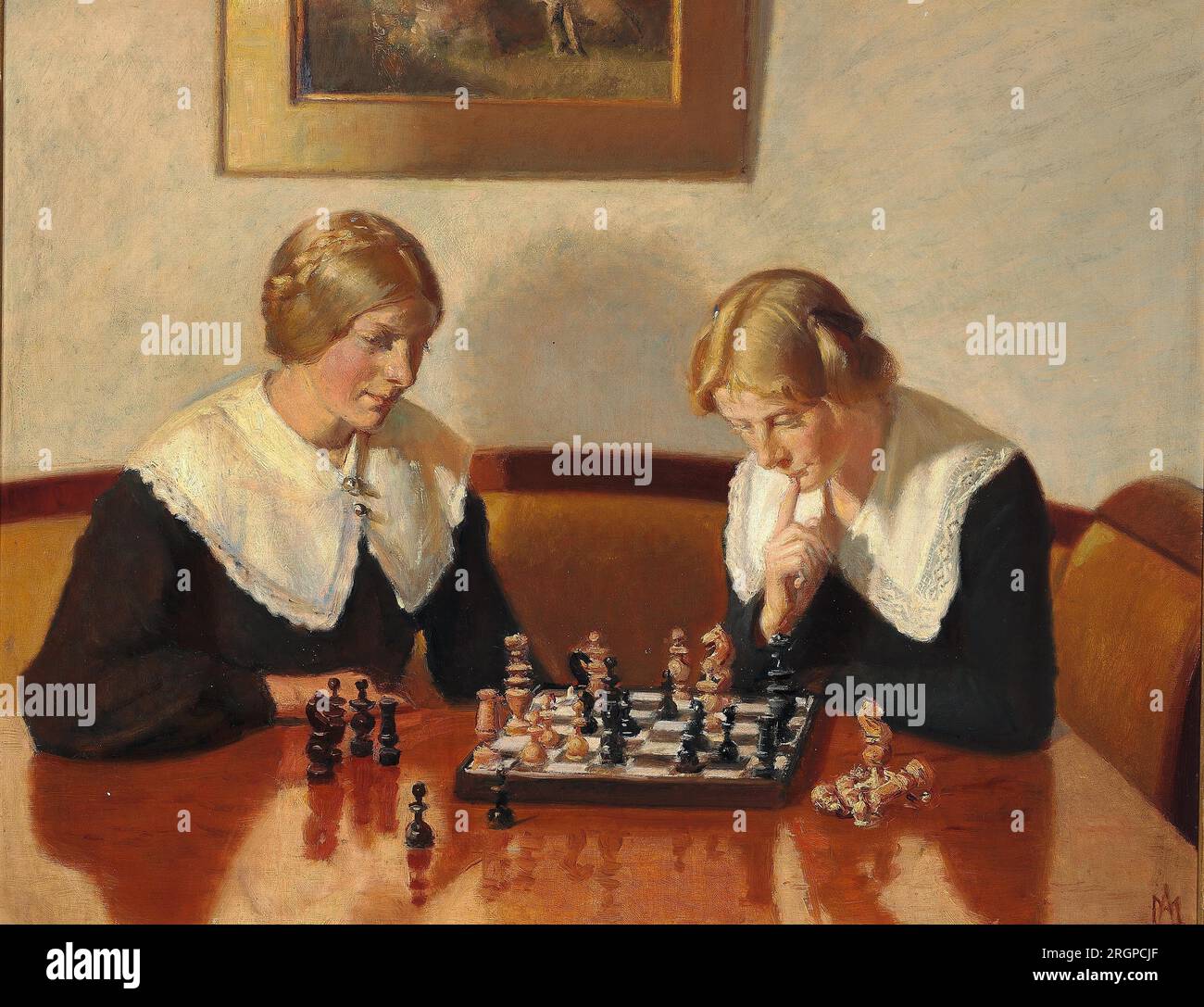 Helga Ancher and Engel Saxild playing chess in the home on Markvej in ...