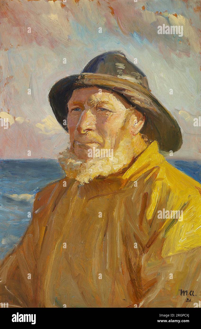 Fisherman wearing a raincoat and a sou'wester. 1921 by Michael Peter ...