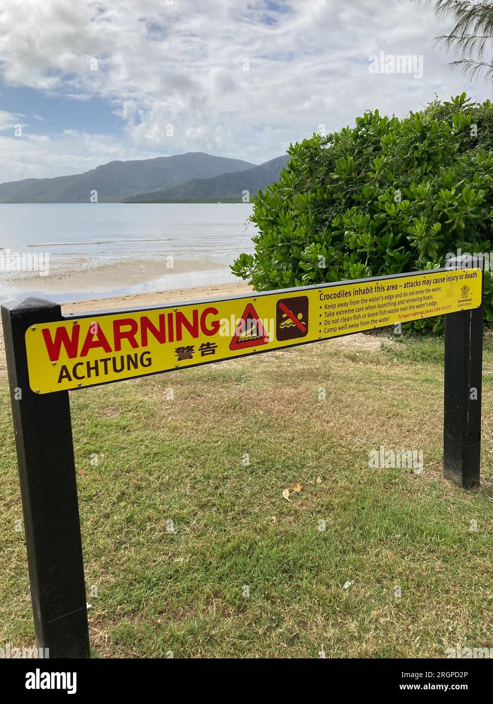 Sign on a beach in Cairns, Queensland, Australia, warning for ...