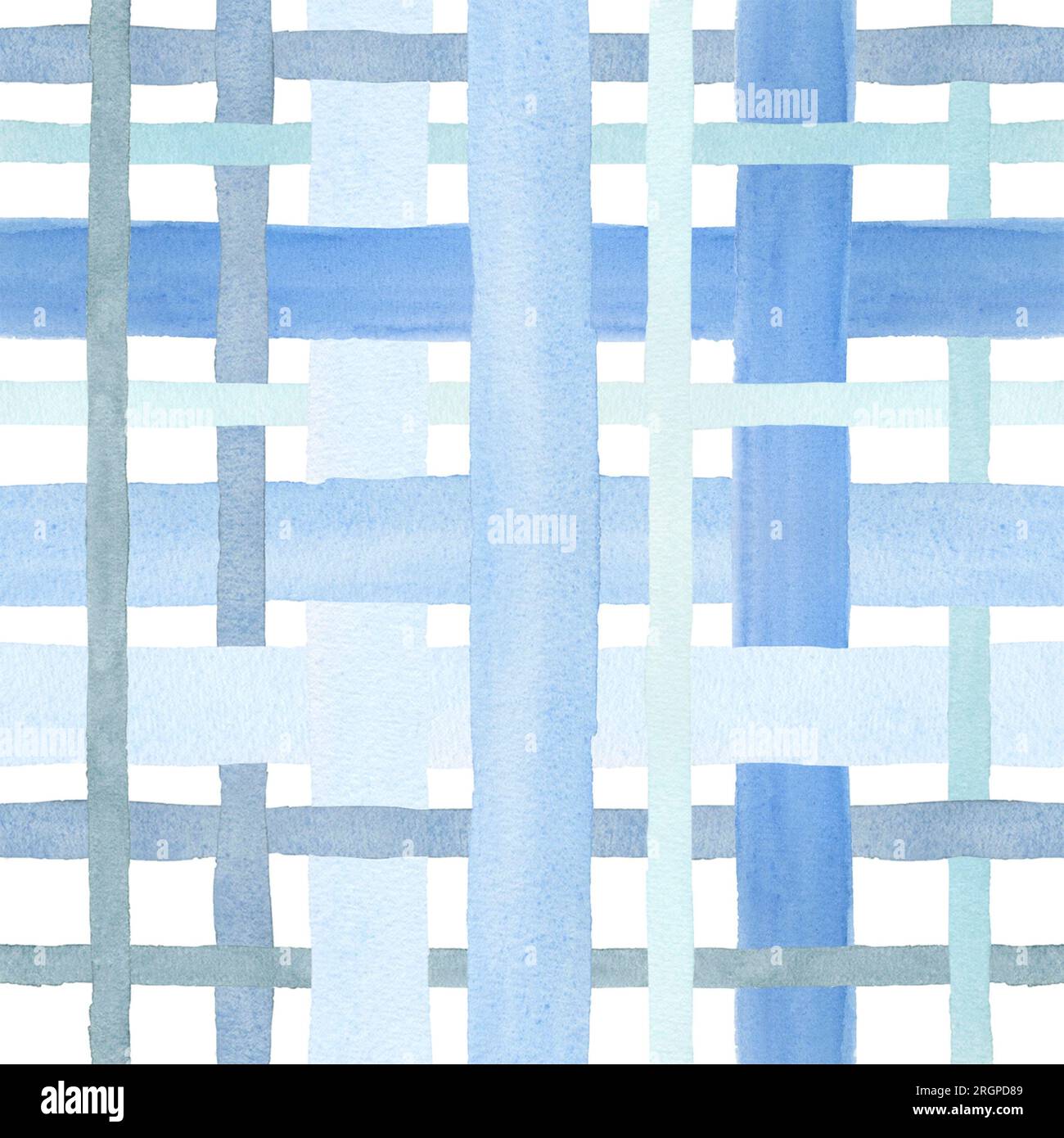 Watercolor seamless checkered pattern with blue stripes of different ...