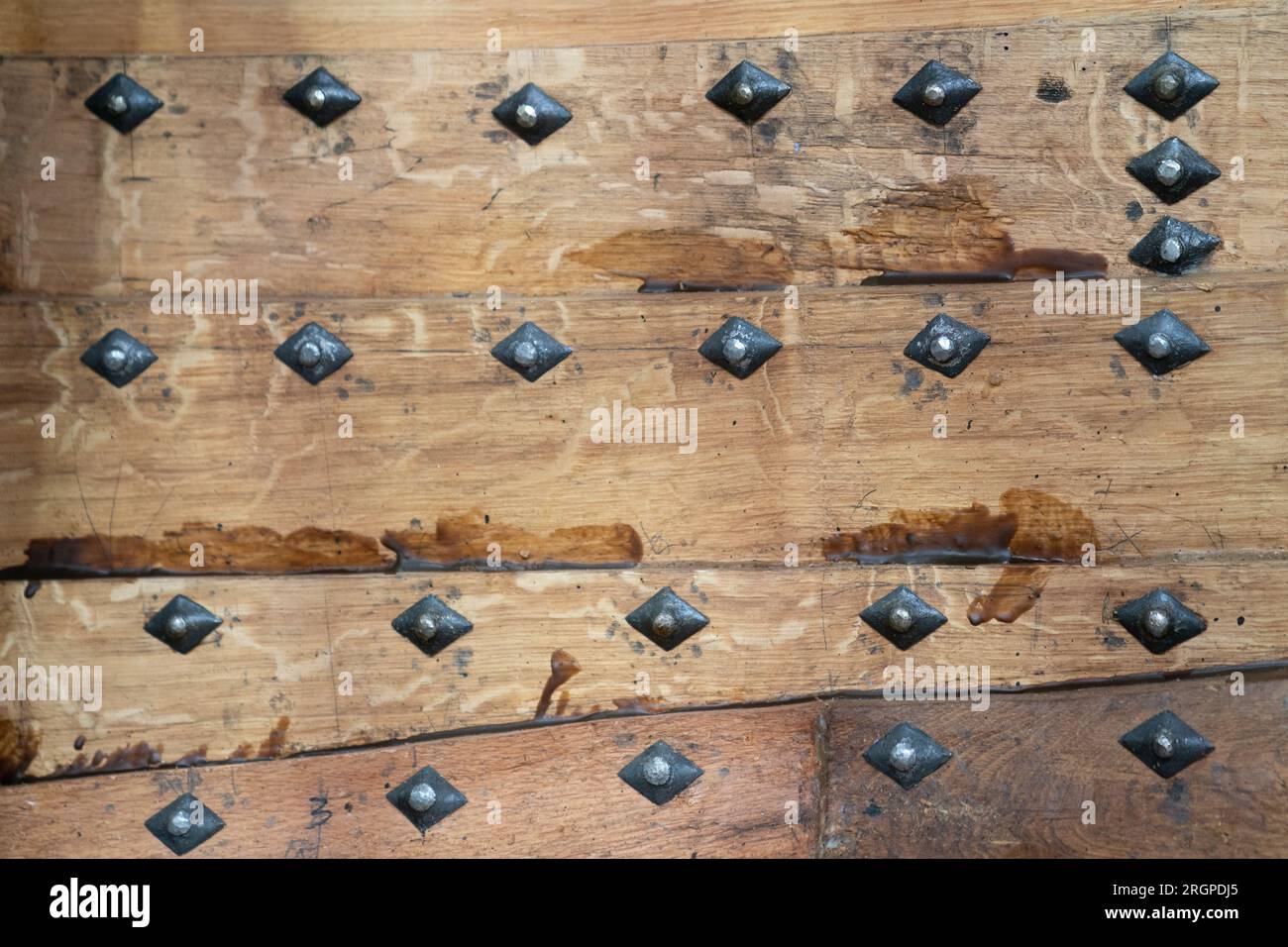 Detail of the bolts on the replica of the Sutton Hoo longship, at the ...