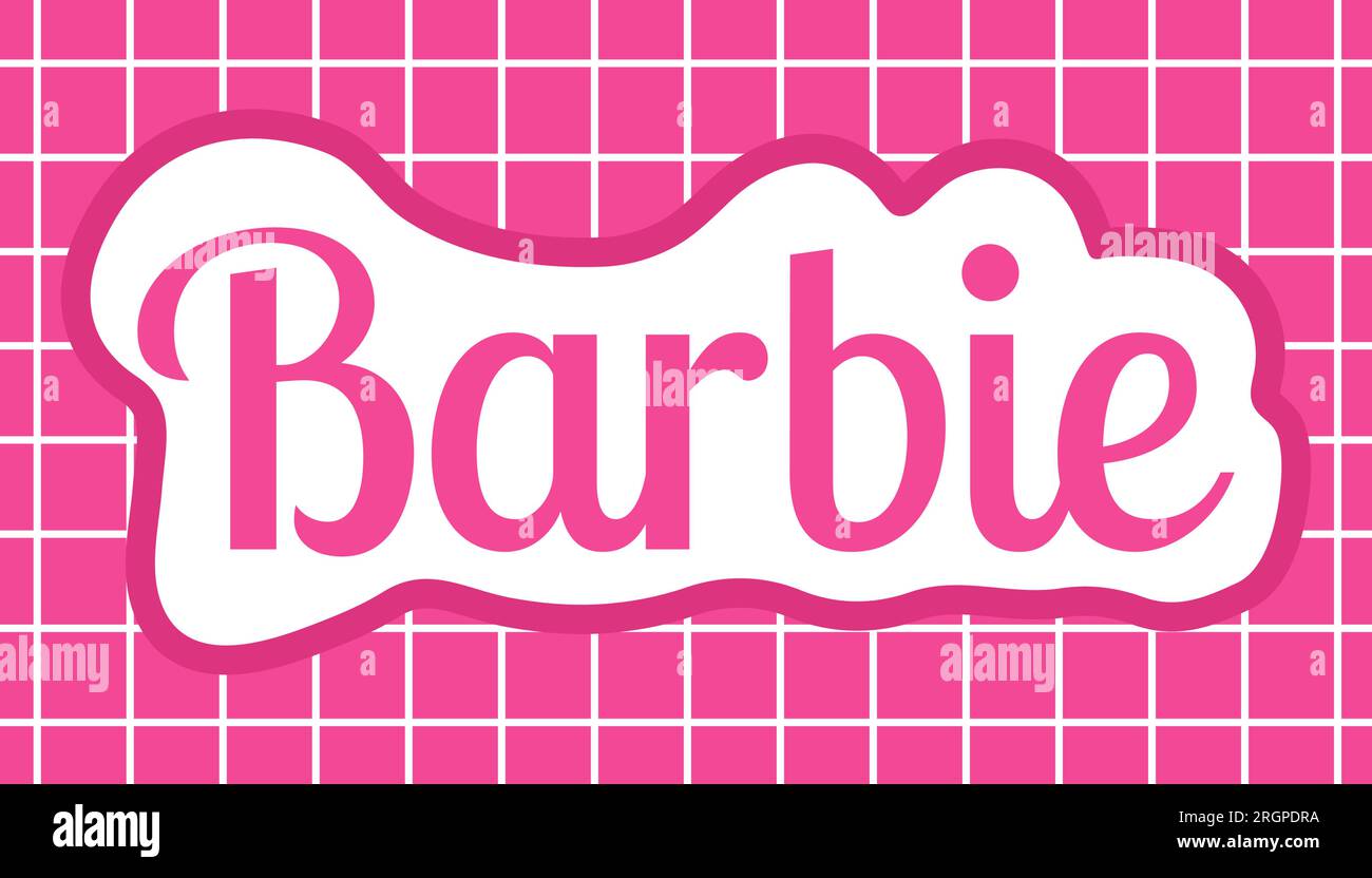 August 2023. Barbie doll. Barbie inscription on a pink background with ...
