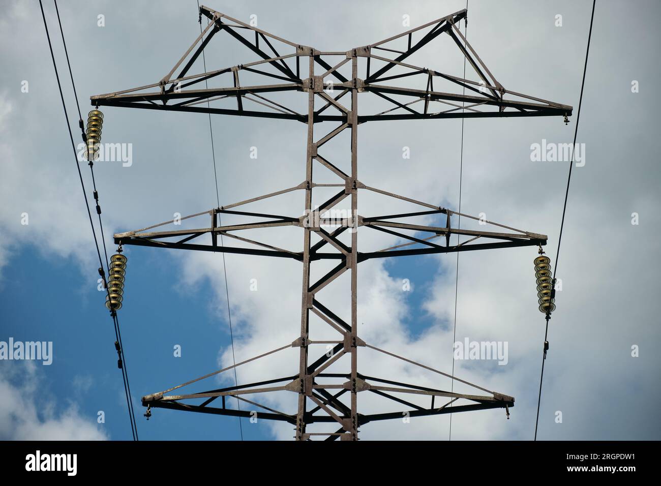 High-voltage power line, electricity pylon, power line mast against the ...
