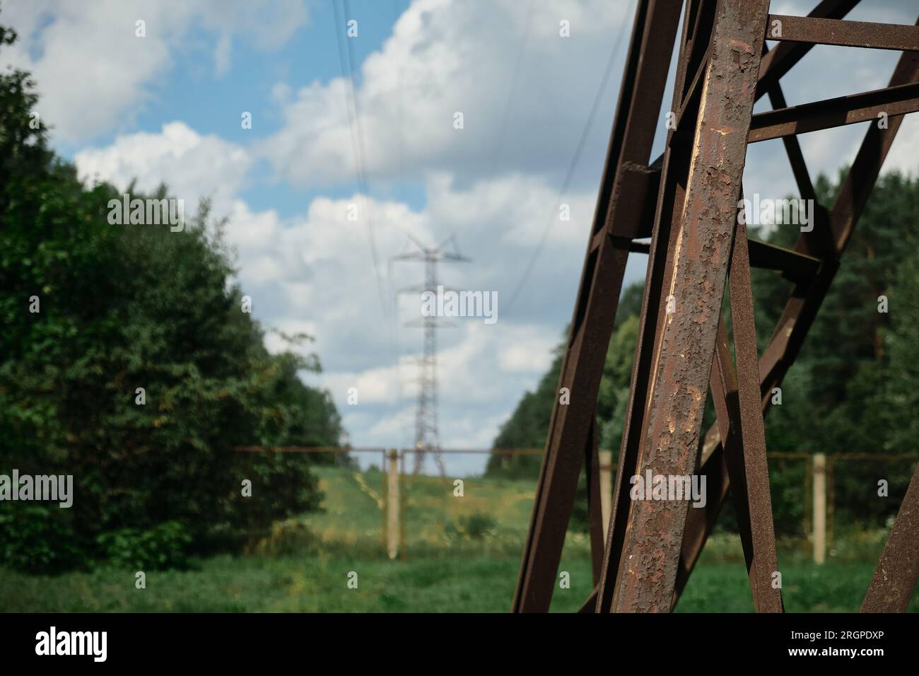 High-voltage power line, electricity pylon, power line mast against the ...