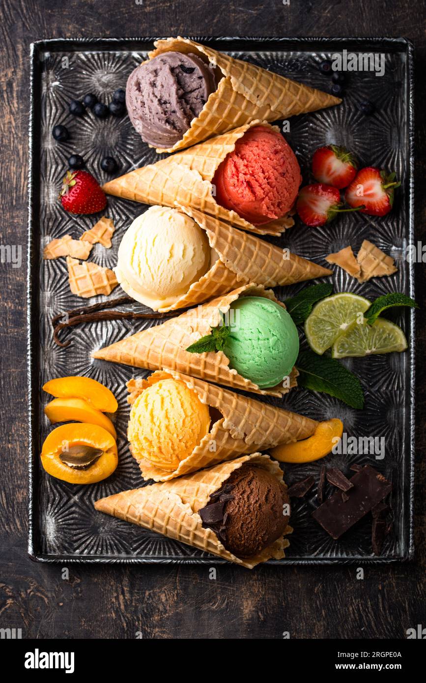 Assortment of different taste of ice cream Stock Photo - Alamy