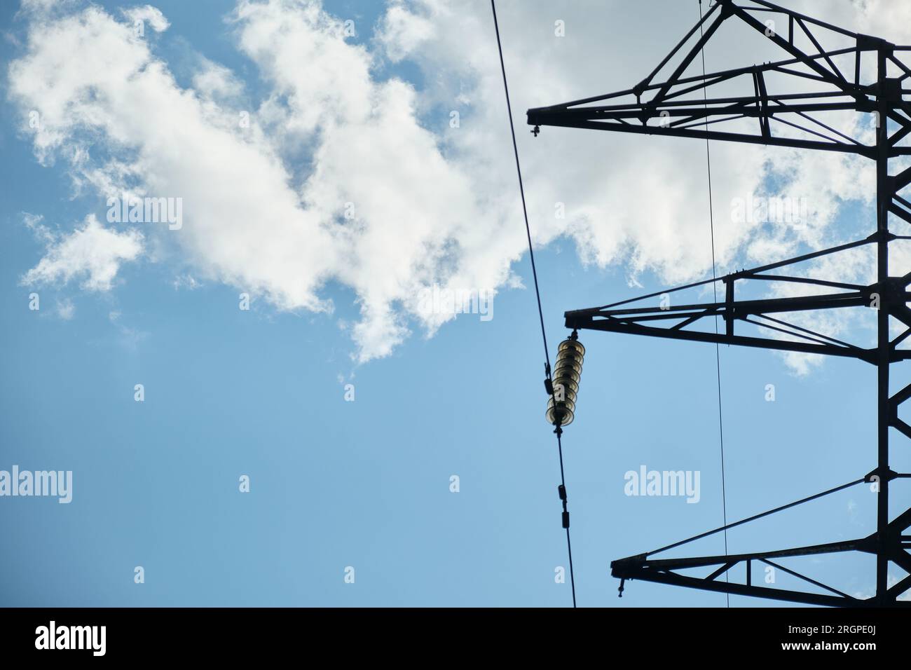 High-voltage power line, electricity pylon, power line mast against the ...